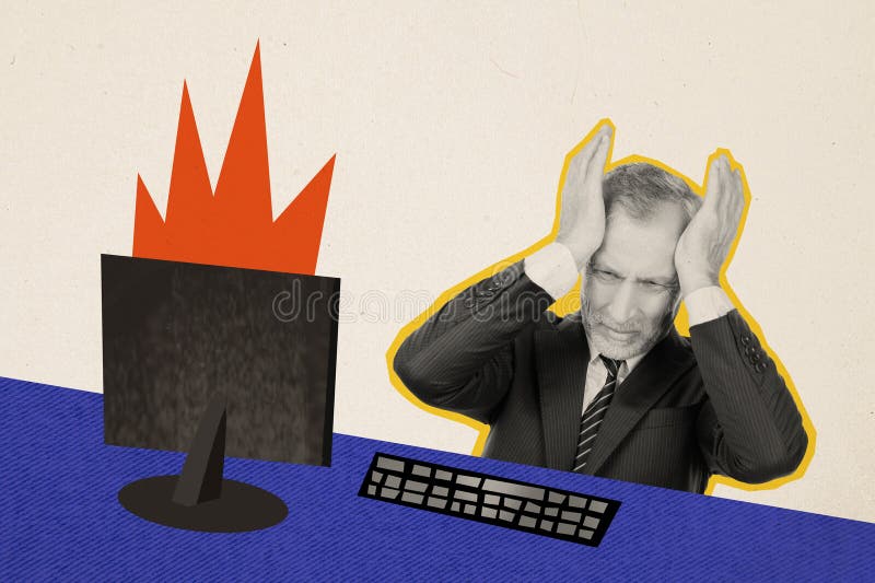 Creative Composite Sketch Photo Collage of Elderly Man Sit at Office ...