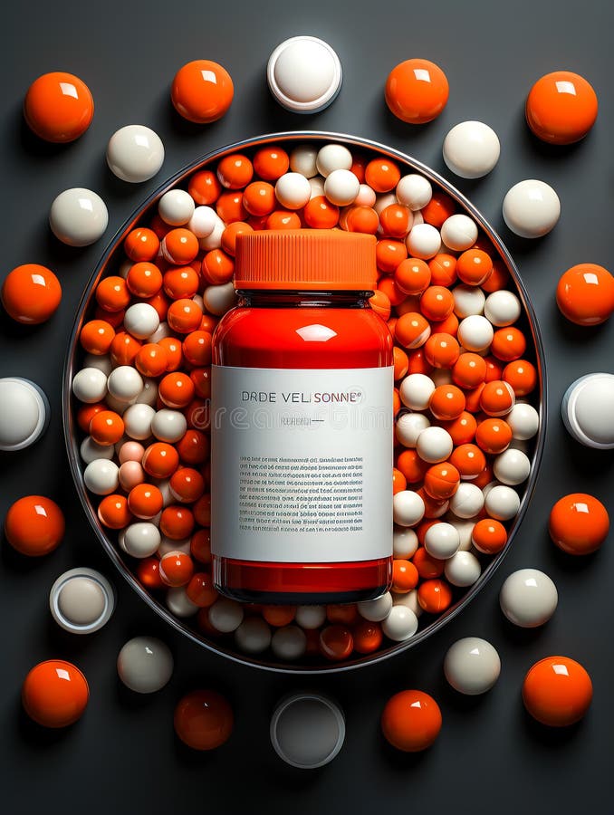 Creative Composition with Bright Orange Capsules, Top View. Stock Image ...