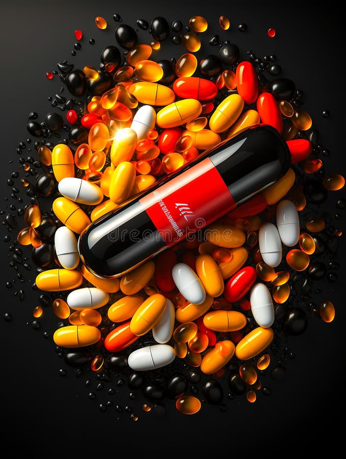 Creative Composition with Bright Orange Capsules, Top View. Stock Photo ...