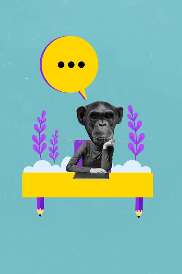 Creative Composition Collage Template of Headless Surreal Monkey Mask ...