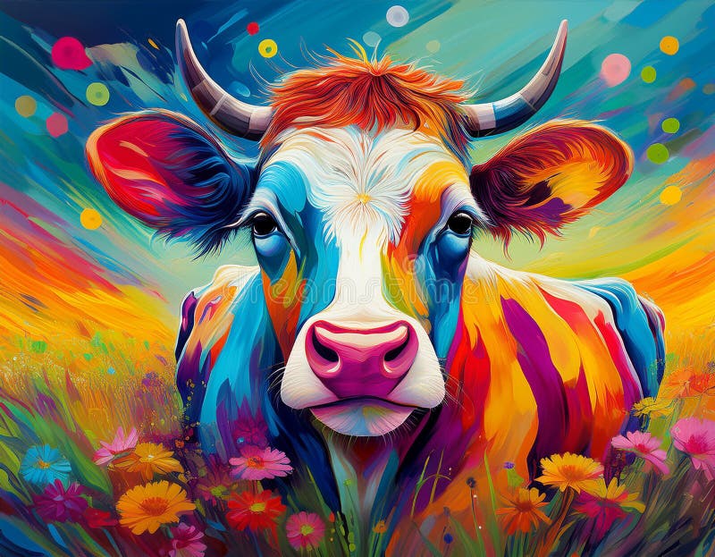 A Creative Composition of Colorful Cows in an Artful Painted Style ...