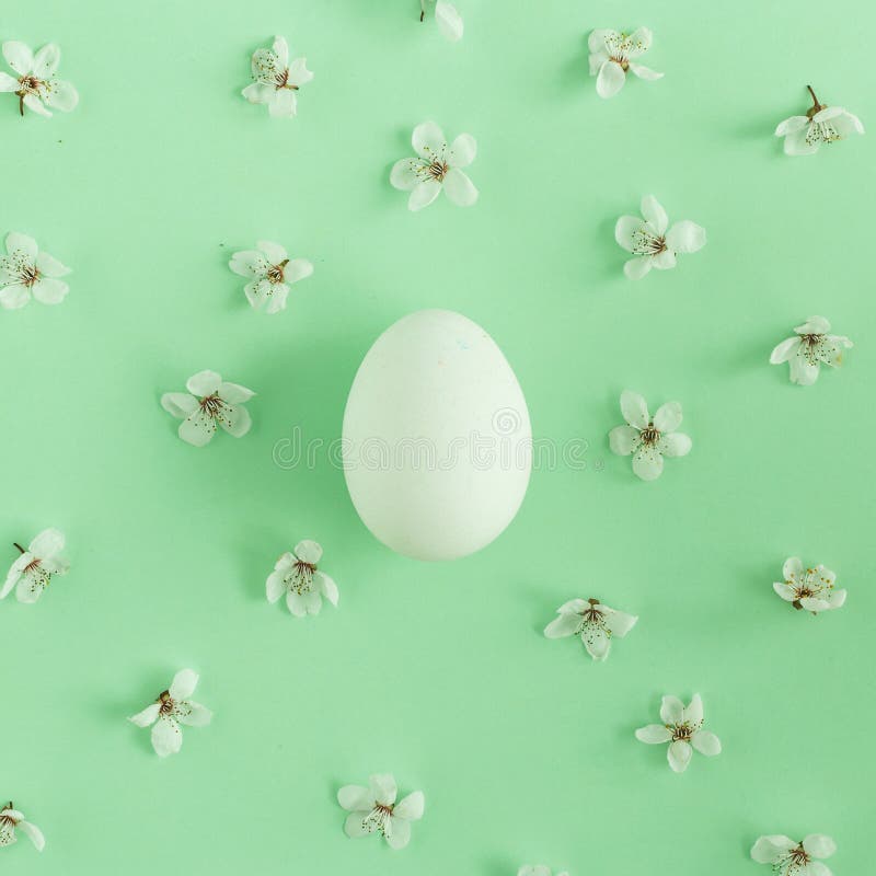 Creative Composition with Easter Egg and Natural Spring Flowers on ...