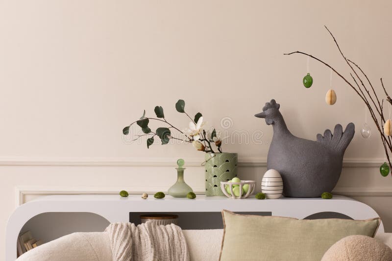 Creative Composition of Easter Living Room Interior with Copy Space ...