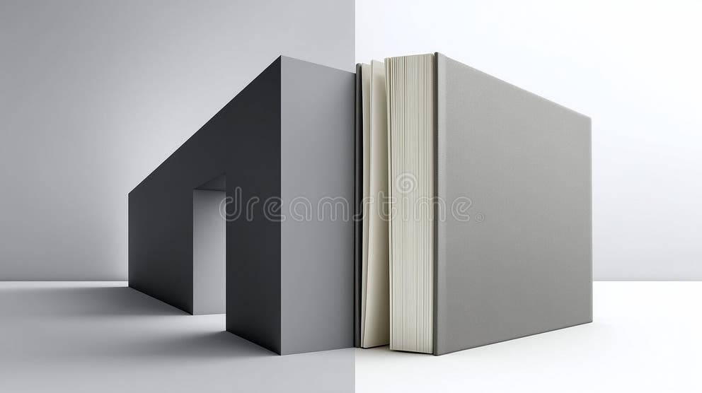 A Creative Composition Features a Large, Blocky Structure Stock ...