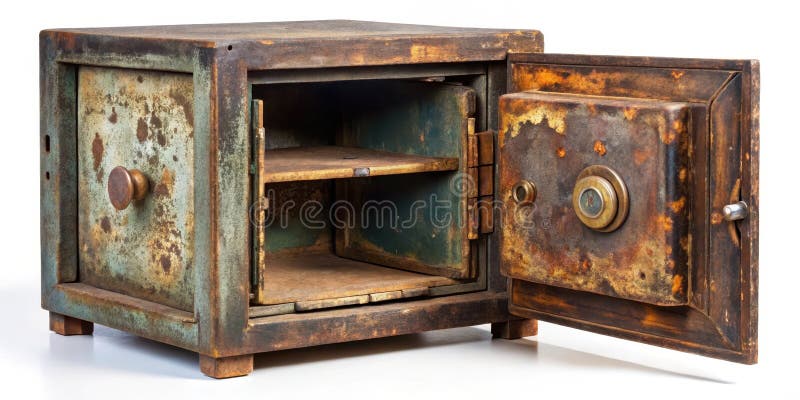Antique Rusted Wooden Security Box with Open Door Revealing Empty ...