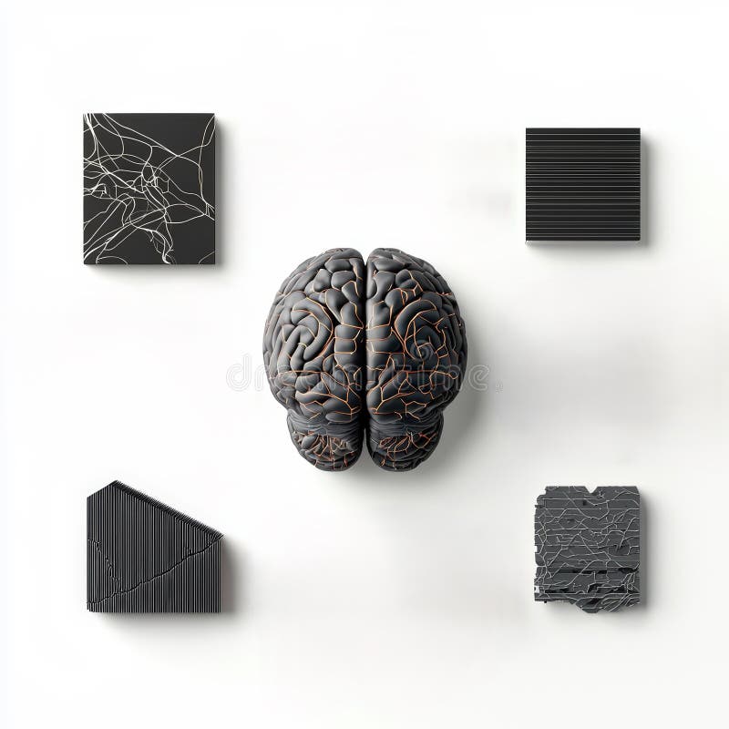 A Creative Composition Featuring a Black Brain Model Surrounded by ...