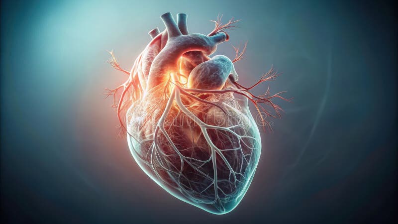 A Detailed Anatomical Rendering of the Human Heart, Showcasing Its ...