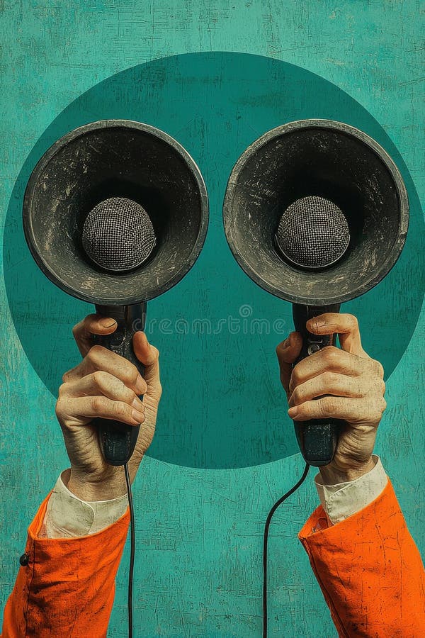 Creative Composition Featuring Hands Holding Megaphones Against a ...