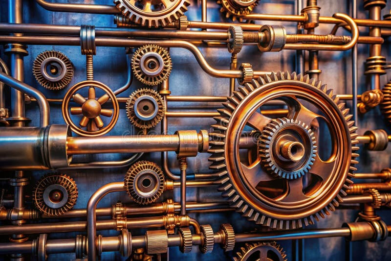 Intricate Gearwork and Piping System a Detailed Bronze and Copper ...