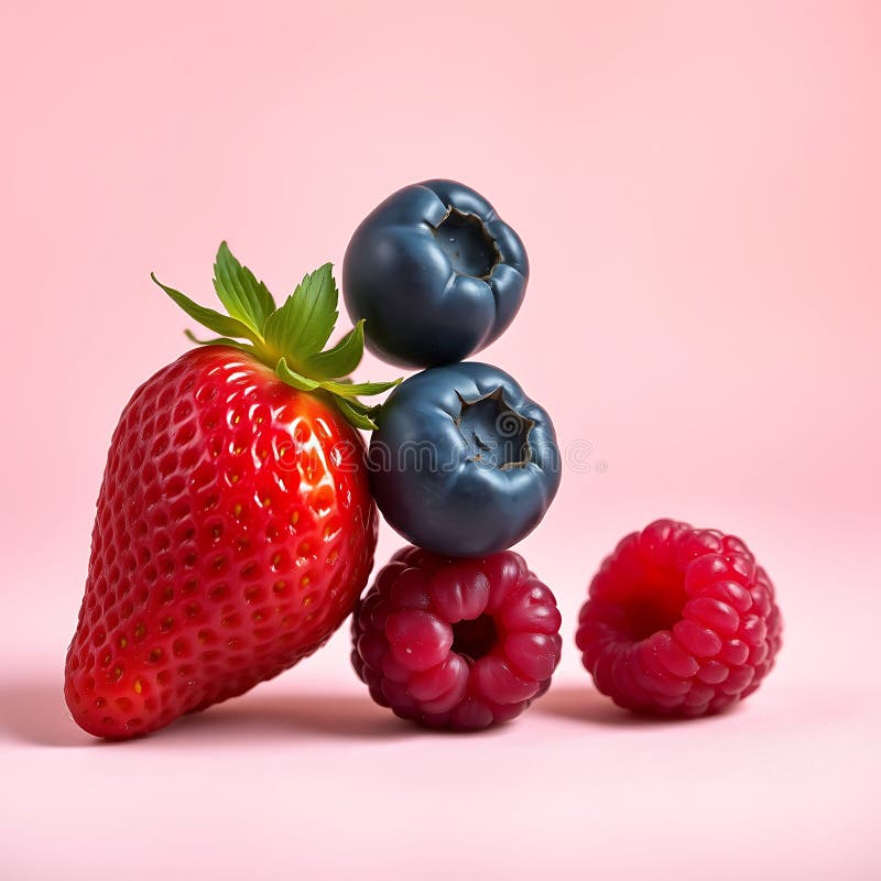 A Creative Composition Featuring a Strawberry Blueberry and Raspberry ...