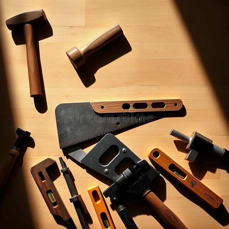 A Creative Composition Featuring a Variety of Hand Tools for Carpentry ...