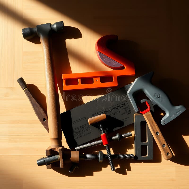 A Creative Composition Featuring a Variety of Hand Tools for Carpentry ...