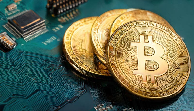 Creative Composition of Gold Coins on Digital Circuit Board ...