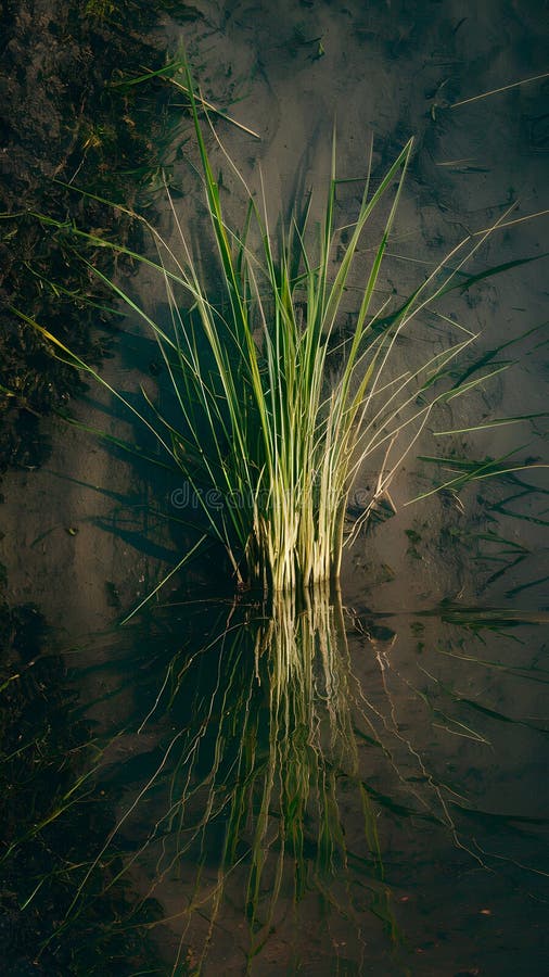 Creative Composition of Grass and Mud in Shallow Water Stock ...