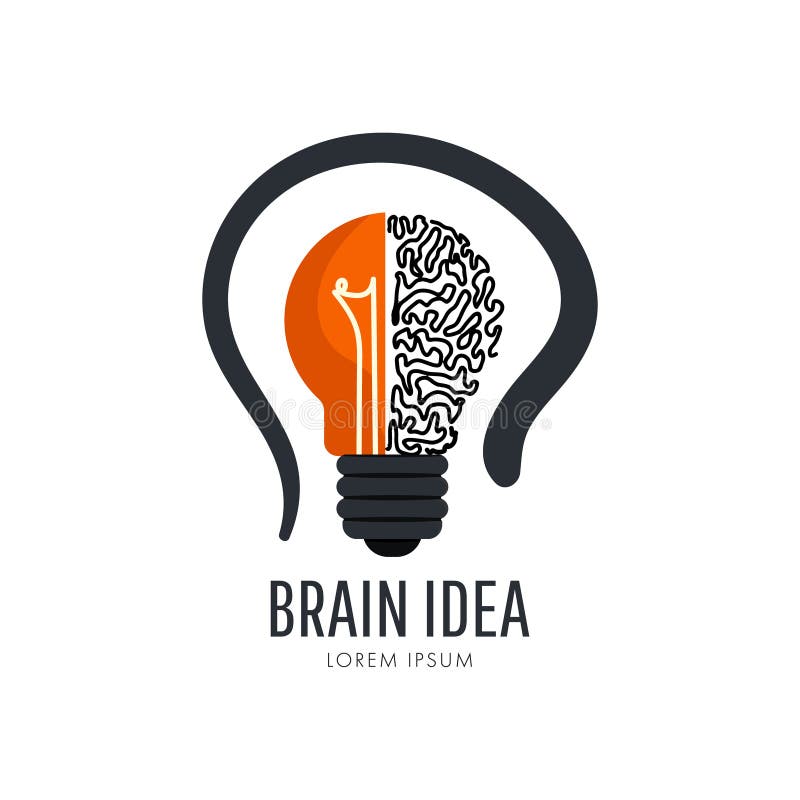 Creative Composition of Half Brain Behind Light Bulb Icon Logo Isolated ...