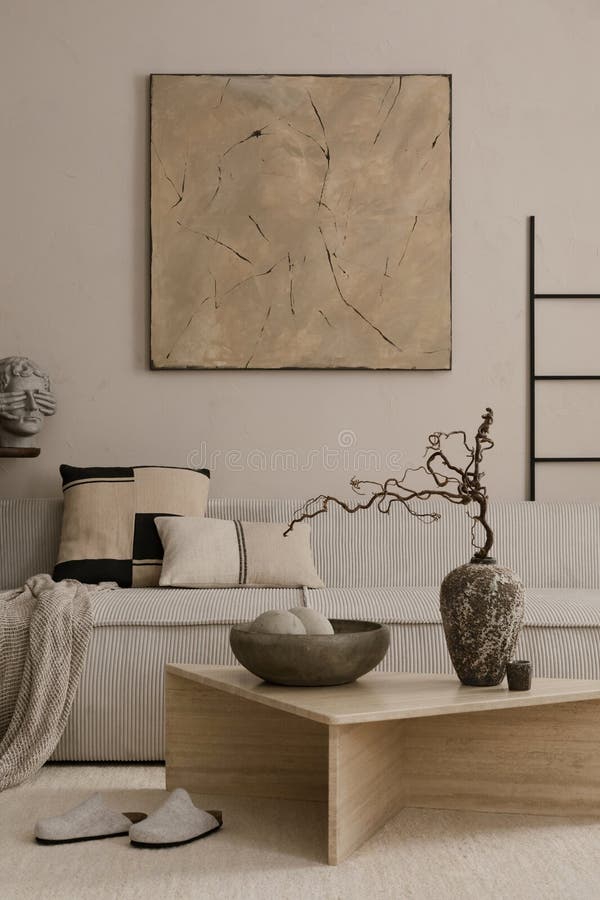 Creative Composition of Living Room Interior with Mock Up Poster Frame ...