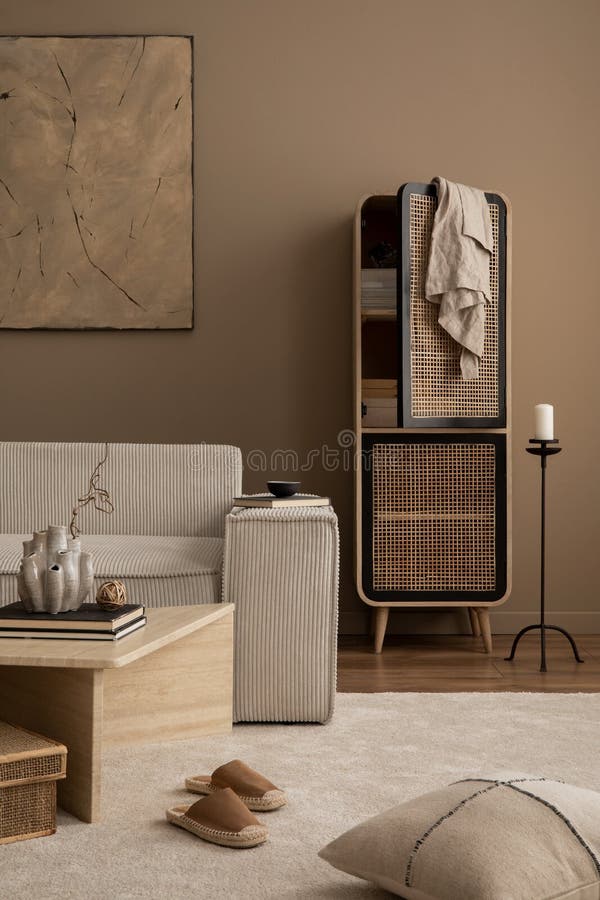 Creative Composition of Living Room Interior with Mock Up Poster Frame ...