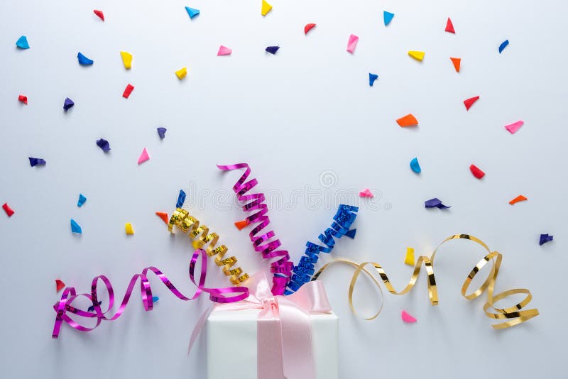 Creative Composition Made with Gift Box and Party Streamers on White ...