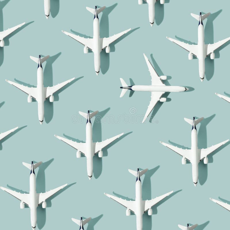 Creative Composition Made with Passenger Plane on Blue Background ...