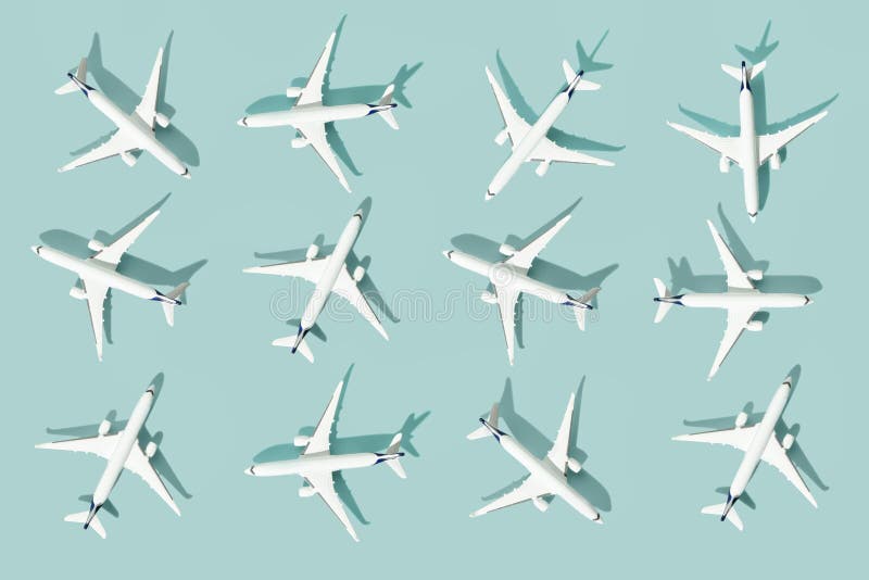 Creative Composition Made with Passenger Plane on Blue Background ...