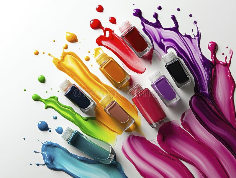 A Creative Composition of Nail Polishes in Various Vivid Colors with ...