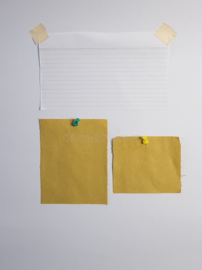 Creative Composition Paper Notes Push Pins Tape White Surface Stock ...