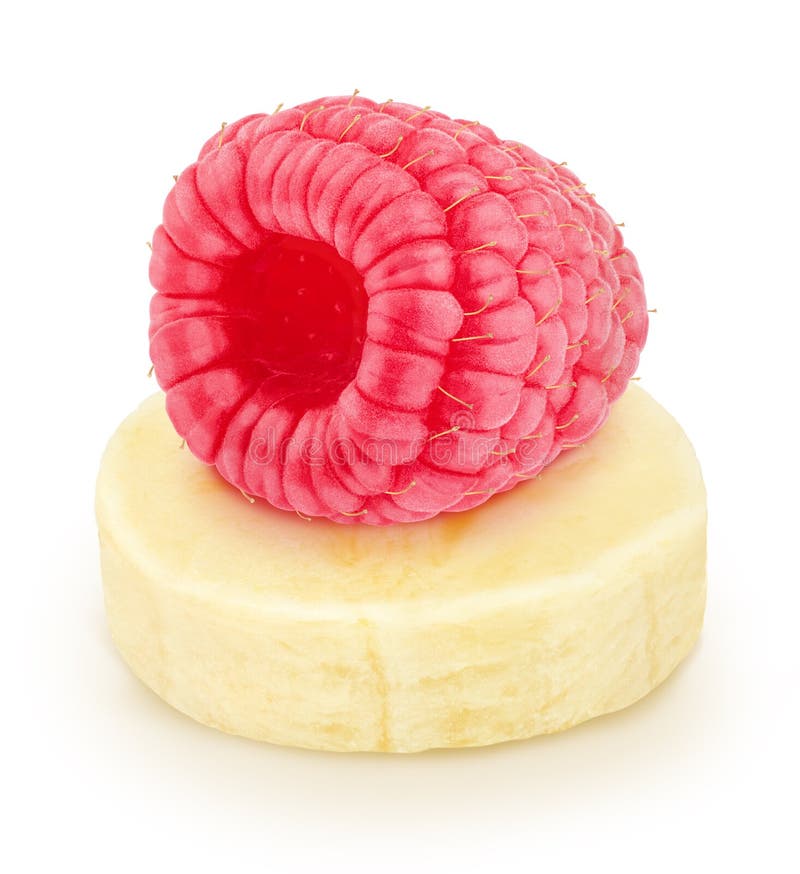 Creative Composition with a Raspberry on a Top of Banana Slice Isolated ...