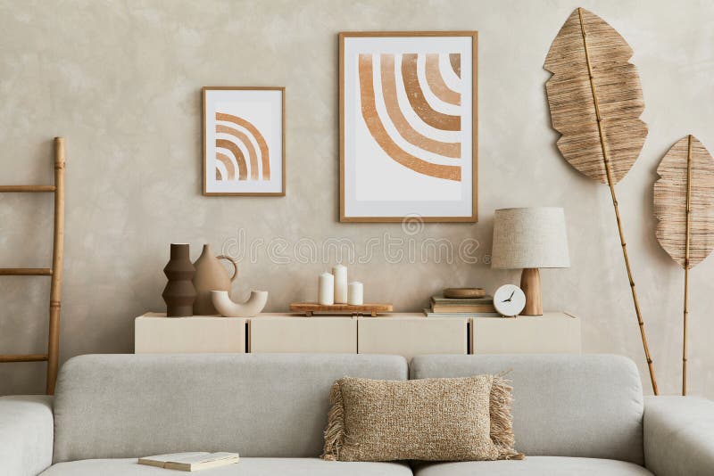 Creative Composition of Stylish Living Room Interior with Mock Up ...