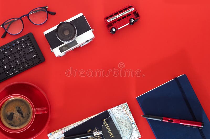 Creative Composition of Travel Tools and Ideas.Travel Essentials Neatly ...