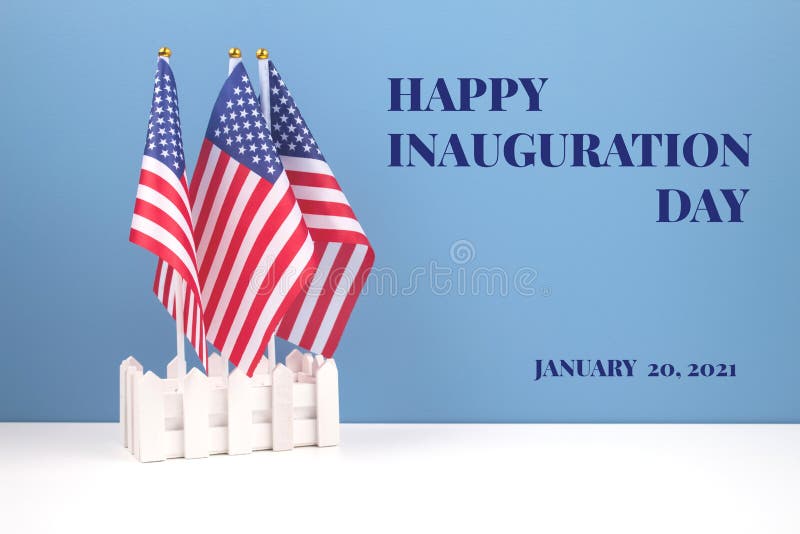 Creative Composition with USA Flags on White Table with Blue Wall ...