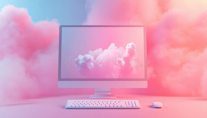 Creative Computer Display Render on Charming Pastel Abstract Background ...