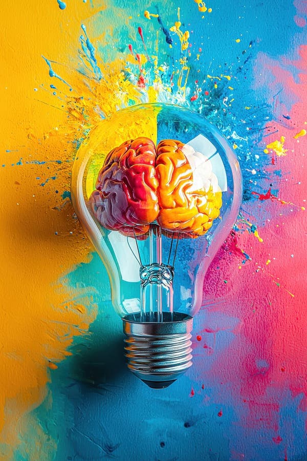 Creative Concept Art Featuring a Light Bulb with a Colorful Brain ...