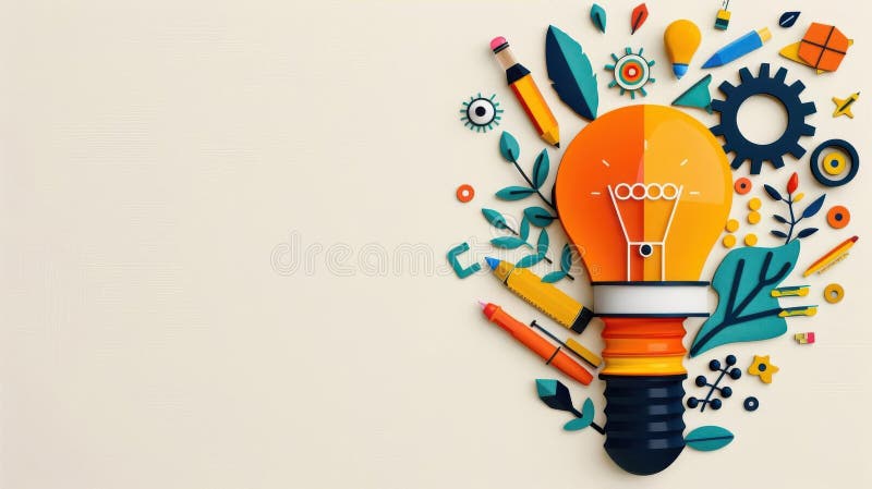 Creative Concept Art Featuring a Lightbulb Surrounded by Colorful Tools ...