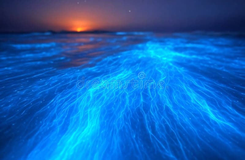 Bioluminescent Algae Concept in Night Waves Stock Illustration ...