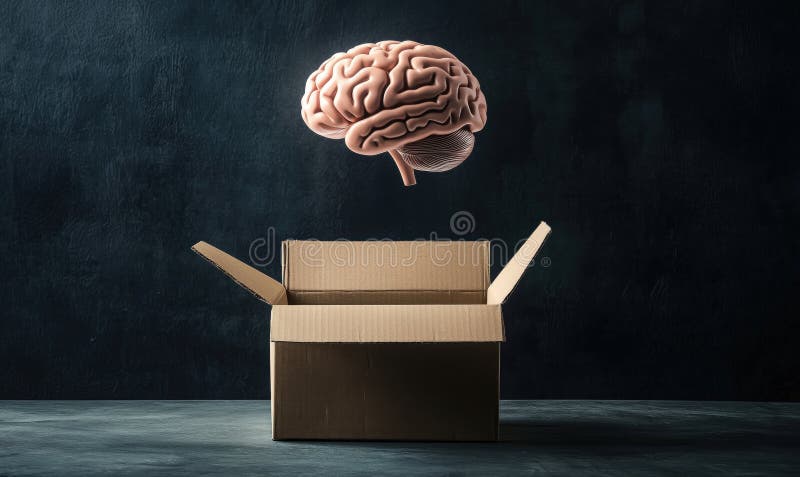 Creative Concept of Brain Emerging from Cardboard Box Symbolizing Ideas ...