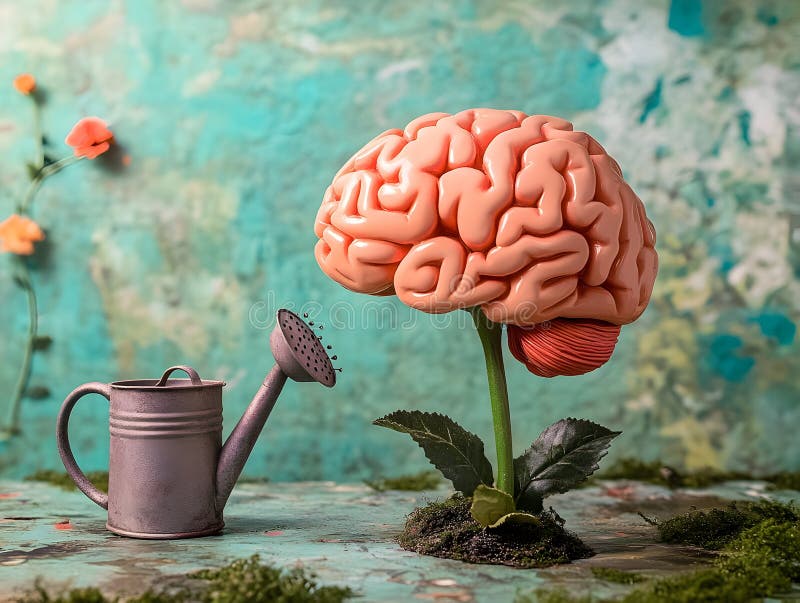 Creative Concept of a Brain Growing Like a Plant with a Watering Can ...