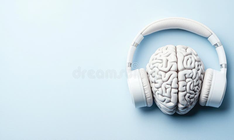 Creative Concept of a Brain with Headphones, Symbolizing Music ...