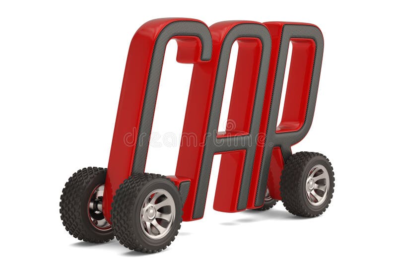 Creative Concept Car Words with Wheels Isolated on White Background 3D ...