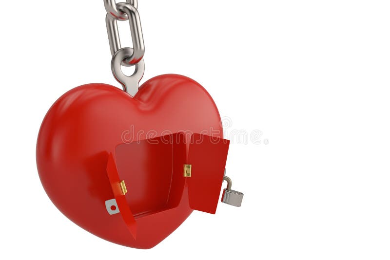 Creative Concept Chain with Open Red Heart on White Background.3D ...