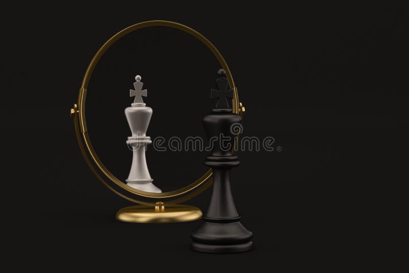 Creative Concept Chess and Mirror Isolated on White Background. 3D ...