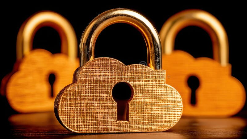 Creative Concept of Cloud Security with Golden Locks on Dark Background ...