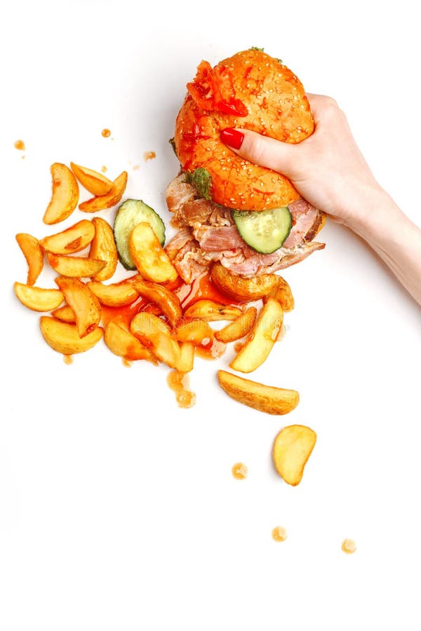 Creative Concept of Fast Food. White Background. Top Wiev Stock Photo ...