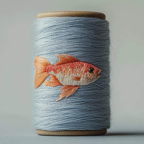 In this Creative Concept, a Fish Made Entirely of Blue Thread is Pulled ...