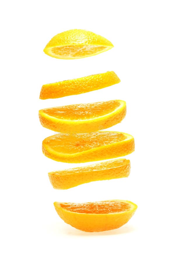 Creative Concept with Flying Orange. Sliced Orange Isolated on White ...