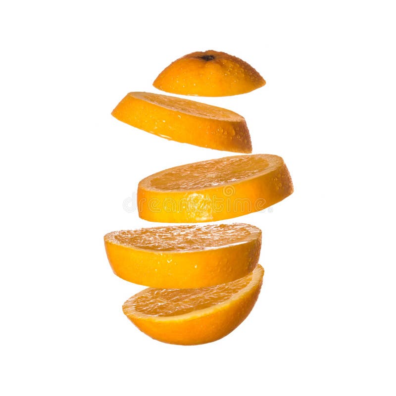 Creative Concept with Flying Orange. Sliced Orange Isolated on White ...