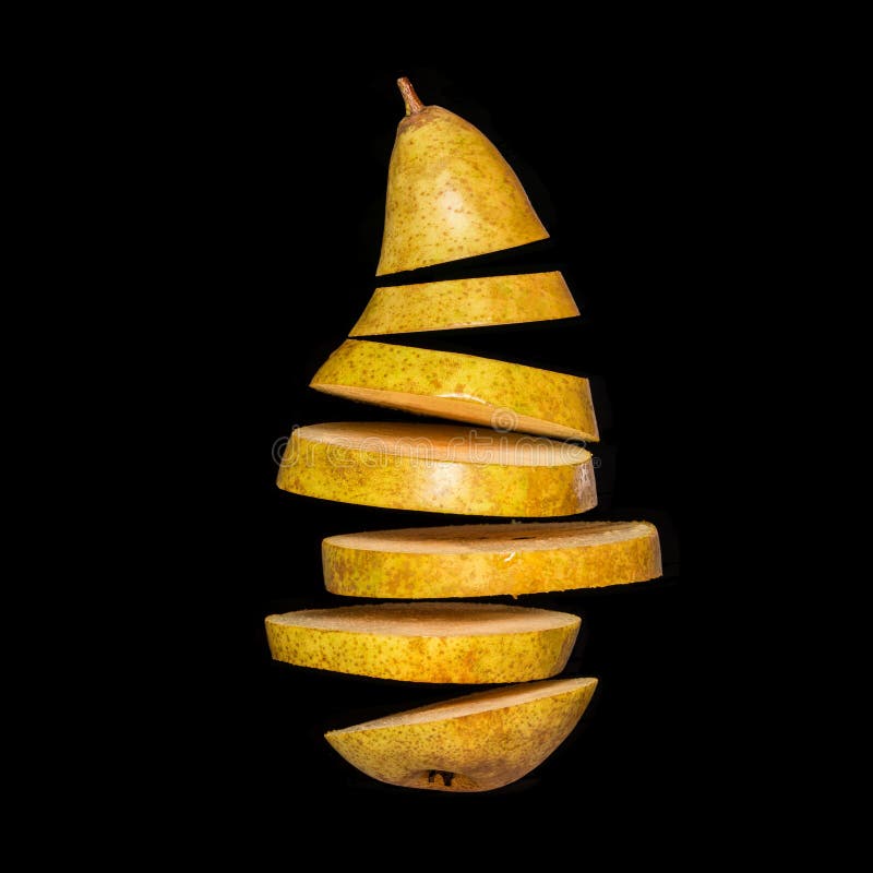 Flying Pear Sliced Pear Isolated Black Background Stock Photos - Free ...