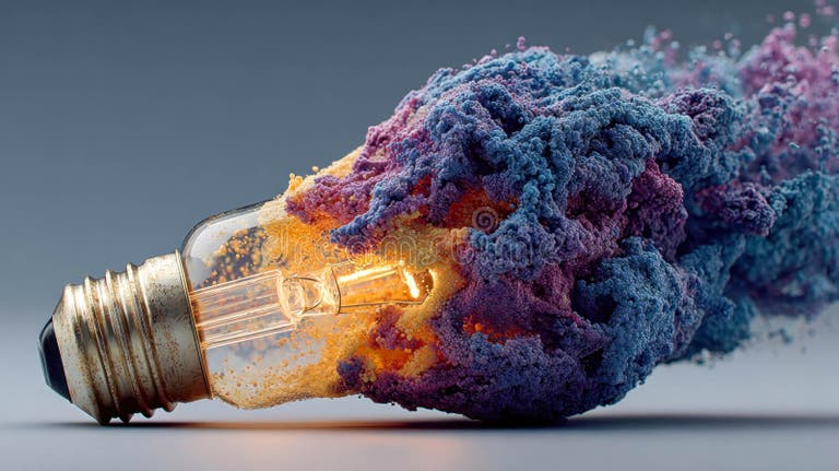 Creative Concept of a Glowing Light Bulb Exploding with Vibrant Clouds ...