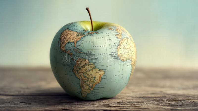 Creative Concept of a Green Apple with a World Map Texture on Its ...