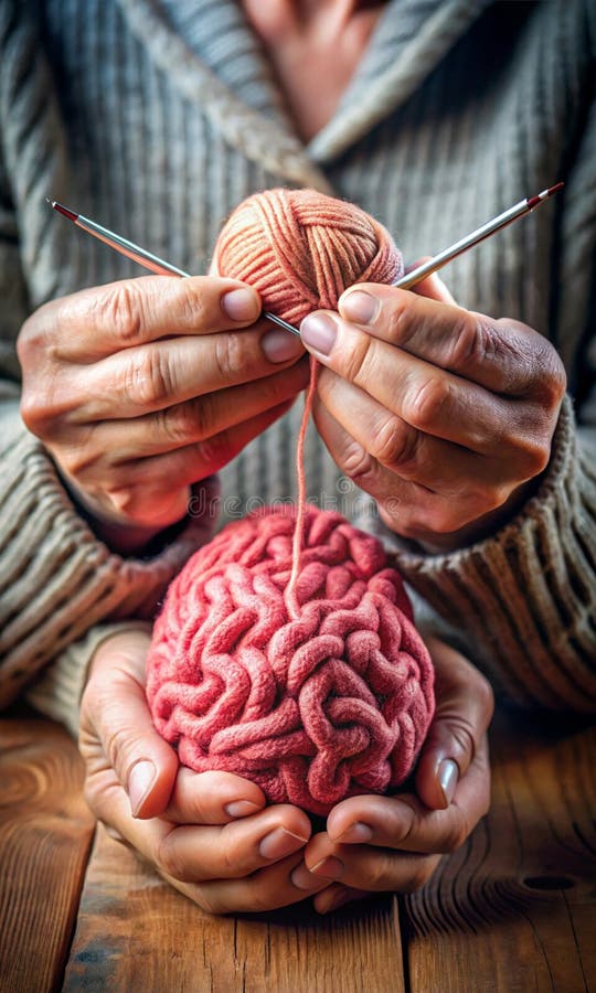 Creative Concept of Hands Knitting a Brain with Yarn, Symbolizing ...