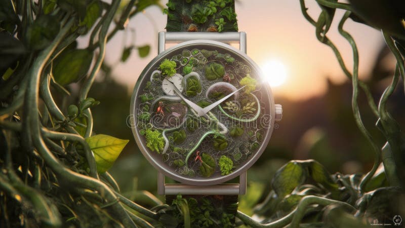 Creative Concept of Human Biological Wristwatch, with Grass and Trees ...
